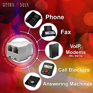 RetailAndBulk Phone Jack Splitter for Landline Telephone RJ11 6P4C 2 Way Adapter (1 Splitter + 3 Inch Cable)