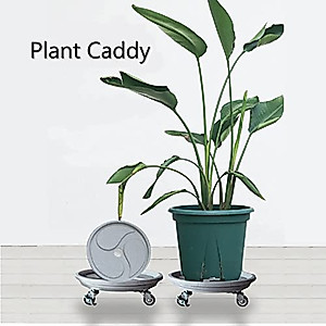 LQI 3 Packs Plant Caddy,（Wheels Upgraded） 13 inch Plant Stand with Wheels and Drainage Tray, Garden Rolling Plant Caddy with Wheels Brake, Round Plant Dolly for Moving Plant Pot（Grey）