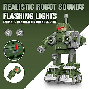 FXIZON STEM Take Apart Robot Construction Toys for Boys, 5 in 1 Military Vehicles Transform Toys Robot for Kids 3-5, Construction Building Truck Toys Gift for Toddlers Kids Boys Girls Ages 4-8