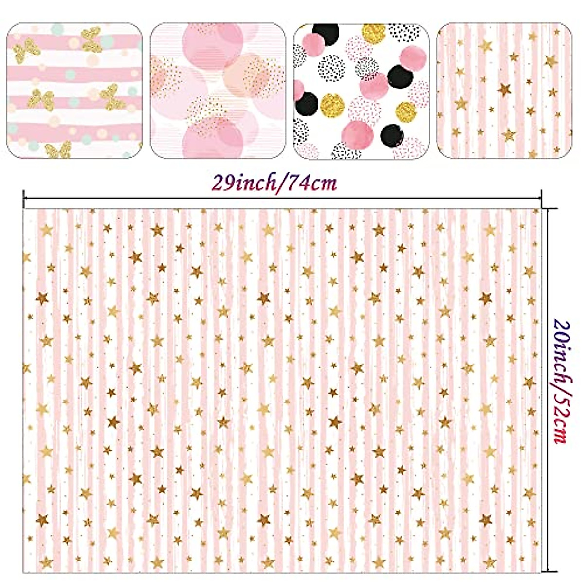 WAPLIGHAL Pink Birthday Wrapping Paper for Boys Girls Kids Men Women - Poka dots, Star, Gold Glittering Butterflies Design - Valentine's Day Birthdays, Holidays, Baby Showers Gift Wrap - 20 X 29 Inch Per Sheet (8 Precut Folded Sheets), Easy to Store