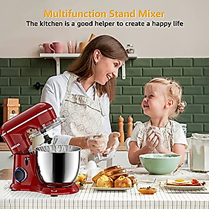 AILESSOM 3-IN-1 Electric Stand Mixer, 660W 10-Speed With Pulse Button, Attachments include 6.5QT Bowl, Dough Hook, Beater, Whisk for Most Home Cooks, Empire Red