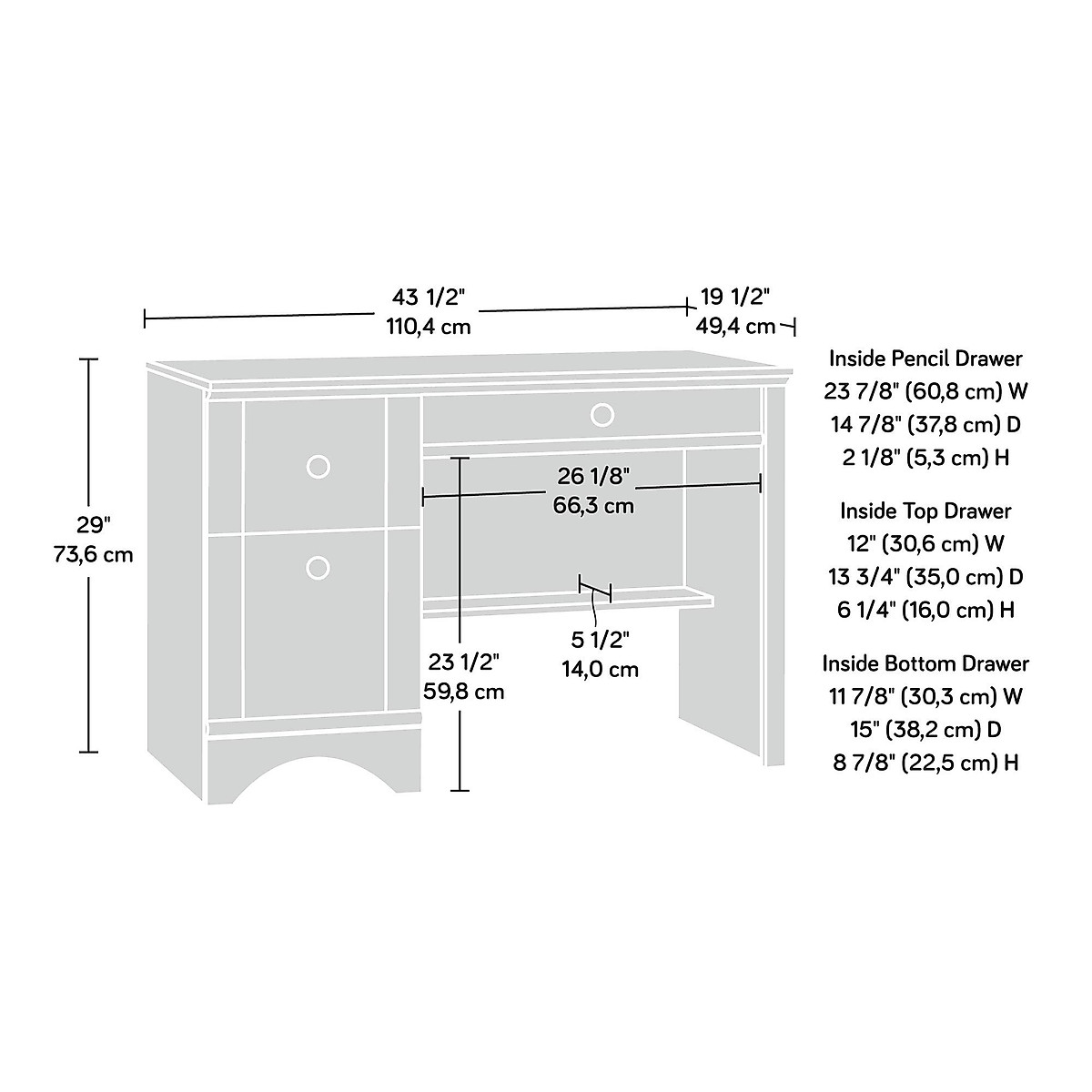Sauder Harbor View Computer Desk, Salt Oak finish