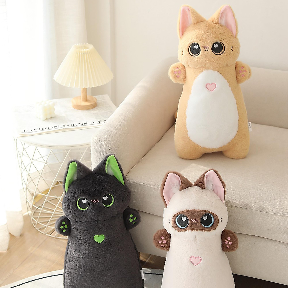 Yickoon 21inch Kawaii Yellow Cat Plush Pillow Cute Long Cat Stuffed Animals Plushies Kawaii Cat Body Pillow for Kids Girls Boys Birthday Christmas