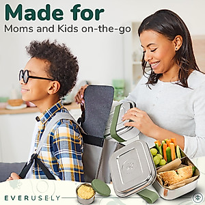 Everusely Small Stainless Steel Bento Box Kids - 27 oz Toddler Lunch Box Stainless Steel, Metal Lunch Box for Kids, Metal Lunch Container, Stainless Steel Lunch Box For Kids, Bento Box Stainless Steel