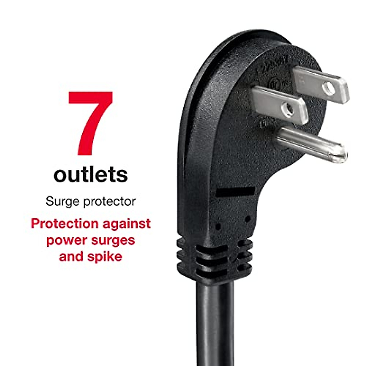 Rocketfish 7-Outlet/2-USB Wall Tap Surge Protector Strip - Provides Protection & Convenient Mobile Phone Charging - Black