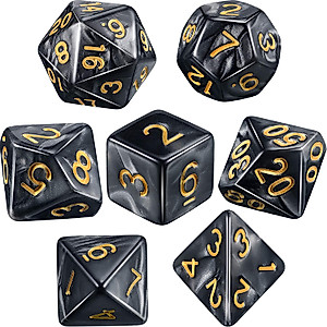 EBOOT Polyhedral 7-Die Dice Set for Dungeons and Dragons with Black Pouch (Black Gray)