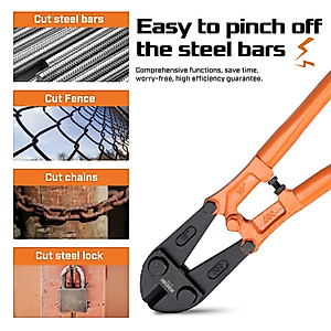 KSEIBI 141585 Heavy-Duty Medium Size Bolt Cutter 24" for Cutting Fence, Steel Wire, Chain, Screws, Rivet, and Medium Padlock, with Soft Grip Rubber Ergonomic Handle Cutters