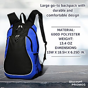 DISCOUNT PROMOS Large Sports Backpack with Mesh Pockets Set of 10, Bulk Pack - Perfect for School, Office, Outdoor Sports - Blue