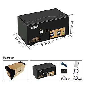 CKL USB 3.0 HDMI KVM Switch Triple Monitor 2 Port Extended Display 4K 60Hz with Cables and Audio 923HUA-3