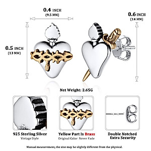 Sterling Silver Stud Earrings for Women Hypoallergenic Dainty Sacred Heart Earrings Crown of Thorns Arrow Heart Mismatched Earring Studs Christian Jewelry For Women Men