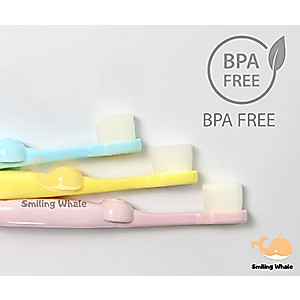 Extra Super Soft Nano Toothbrush for Toddlers and Children by The Smiling Whale, Micro Fine Nano Bristles for Sensitive Gums for Baby and Kids, Duo Functions with Tongue Cleaner (Pink)