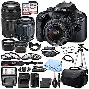 Canon EOS 4000D Rebel T100 DSLR Camera with EF-S 18-55mm DC III & 75-300mm III Lenses & Deluxe Accessory Bundle – Includes: 2X SanDisk Ultra 64GB SDHC Memory Card, Spare Battery, & More (Renewed)