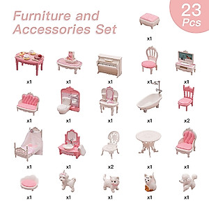 ROBUD Wooden Dollhouse with Elevator 20pcs Furniture 3-Storey Preschool Toy Dollhouse for Kids Girls