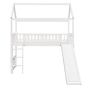 Merax House Loft Bunk Bed Frames with Slide No Box Spring Needed for Teens, Girls or Boys