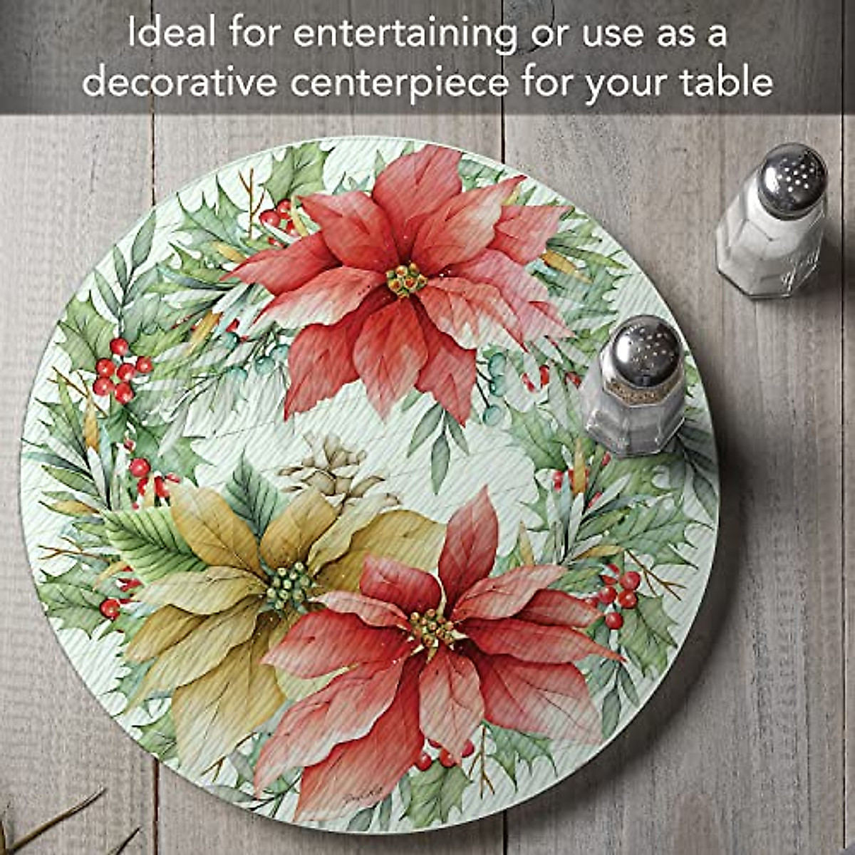 CounterArt Glad Tidings 4mm Heat Tolerant Tempered Glass Lazy Susan Turntable 13" Diameter Cake Plate Condiment Caddy Pizza Server
