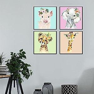 Cornovou 4 Pack Paint by Number for Adults Canvas Framed, 10x10 inch Animals Paint by Number Kits for Kids Beginner, DIY Elephant Giraffe Acrylic Oil Painting for Home Wall Decor Adults Kids Gift