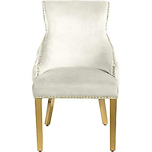 Meridian Furniture Collection Modern | Contemporary Velvet Upholstered Dining Chair with Tufted Back and Gold Sturdy Stainless Steel Legs, Set of 2, 24" W x 25.5" D x 37.5" H, Cream