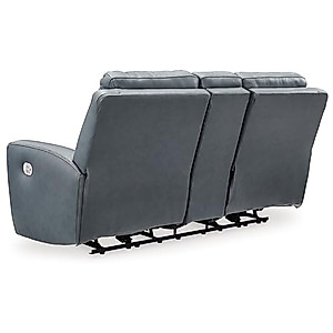 Signature Design by Ashley Mindanao Modern Leather Match Upholstered Power Reclining Loveseat with Console, USB Ports and Cup Holders, Gray