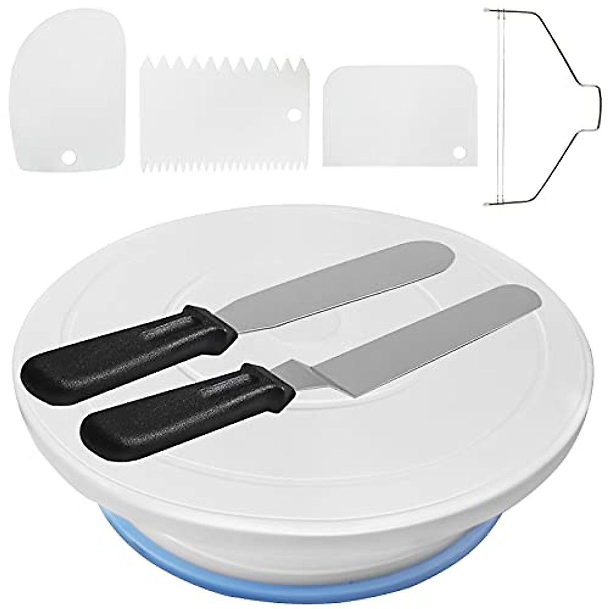 11 Inch Non Slip Cake Turntable for Decorating,Rotating Cake Stand with 2 Icing Spatula,Cake Decorating Tools Supplies with 3 Icing Smoother 1 Cake Leveler,Cake Spinner for Decorating
