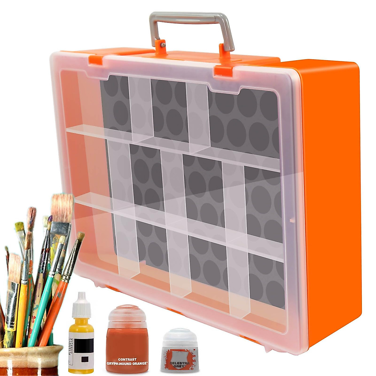 1set Model Paint Organizer with 60 Holes (Diameter 32.5mm) Pigment Bottle Storage Suitcase Dual-layer Portable Box SN03S Miniature Paint Storage