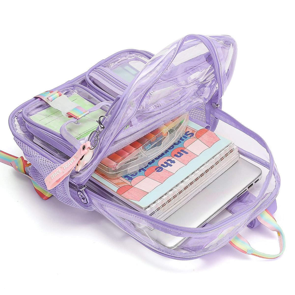 AUOBAG Clear backpack for girls Backpacks elementary Bookbags Middle School bags Women Casual Daypack Send pendant (Purple)