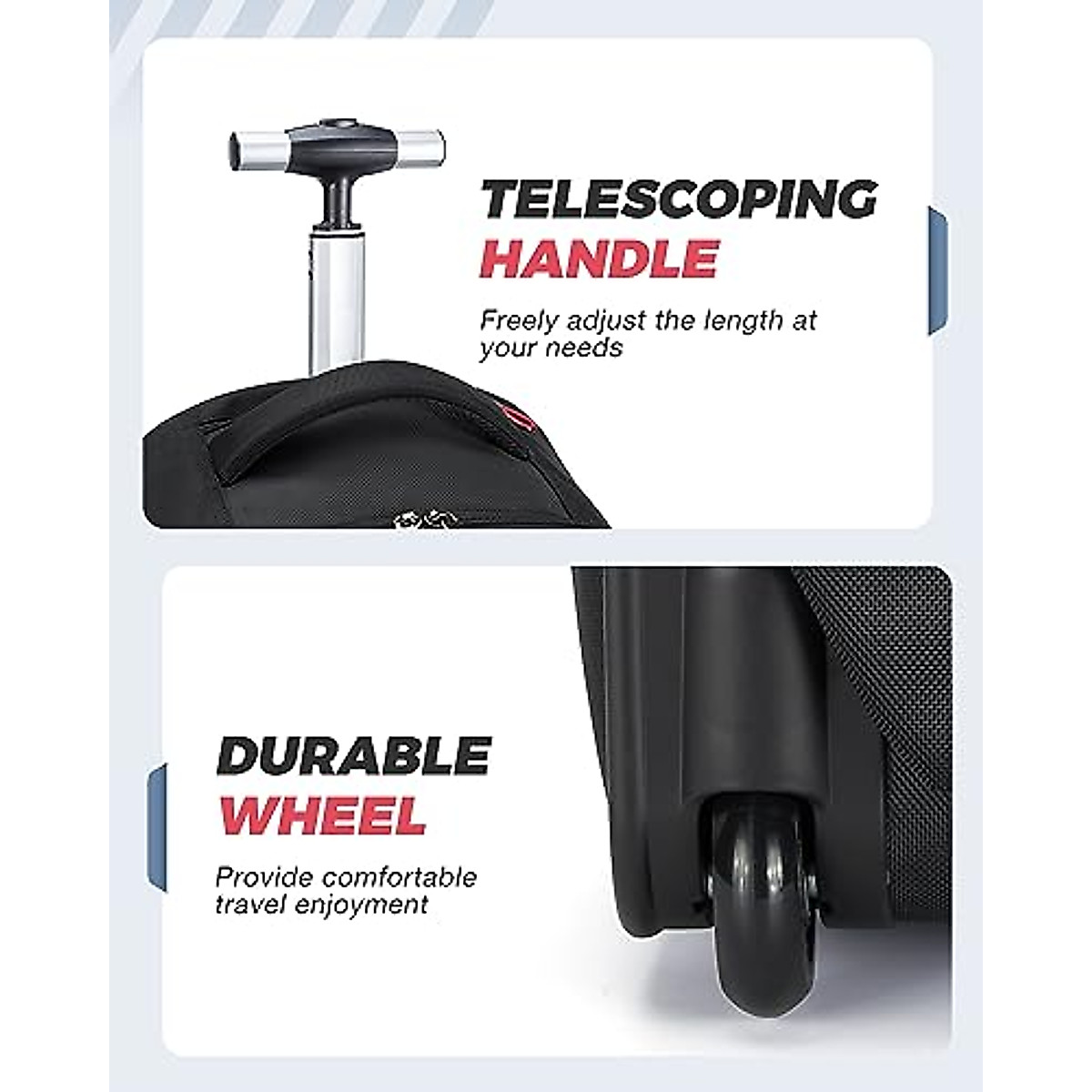 BAGSMART Rolling Backpack, Large Laptop Backpack with Wheels for Adults, Water-Resistant Rolling College Backpack with Telescoping Handle for Work Travel Business, Black