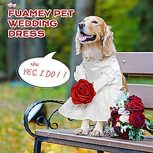 FUAMEY Dog Wedding Dress,Pet Costumes Evening Dresses Tutu Shirts,Puppy Girl Bride Skirt Holding Flowers Clothing,Fancy Luxury Rose Lace Dog Cat Bridesmaid Attire,Pet Sweet Formal Apparel Outfit White