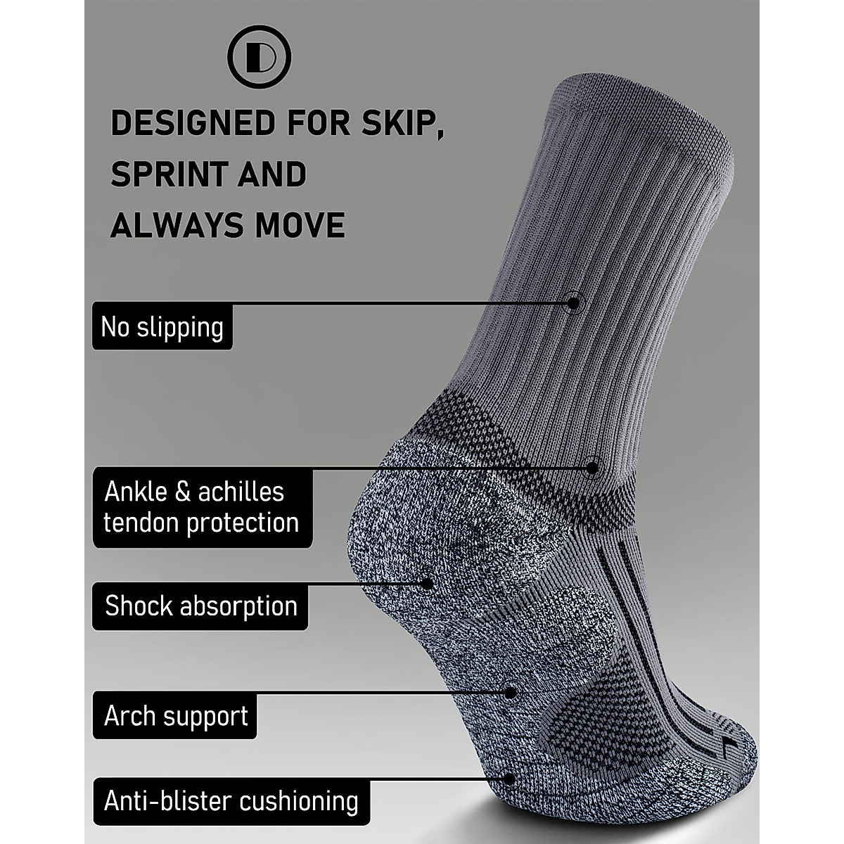 SITOISBE Cushioned Compression Unisex Mid-crew Socks 4-Pack, X-Large, Black Gray Navy Blue Greenlake