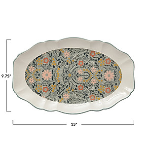 Creative Co-Op Stoneware Painted Florals, Multicolor Platter, Multi