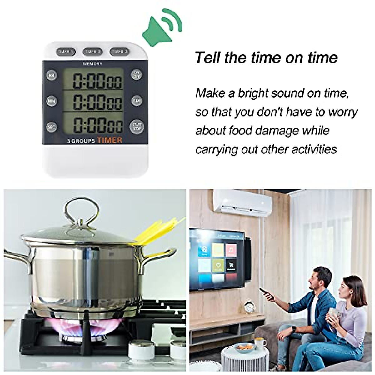 Photect 2 Pieces Digital Dual Kitchen Timer 3 Channels Count UP/Down Timer Cooking Timer with Magnetic Back Loud Alarm Large Display Countdown Timer for Cooking Classroom Kids Teacher Study