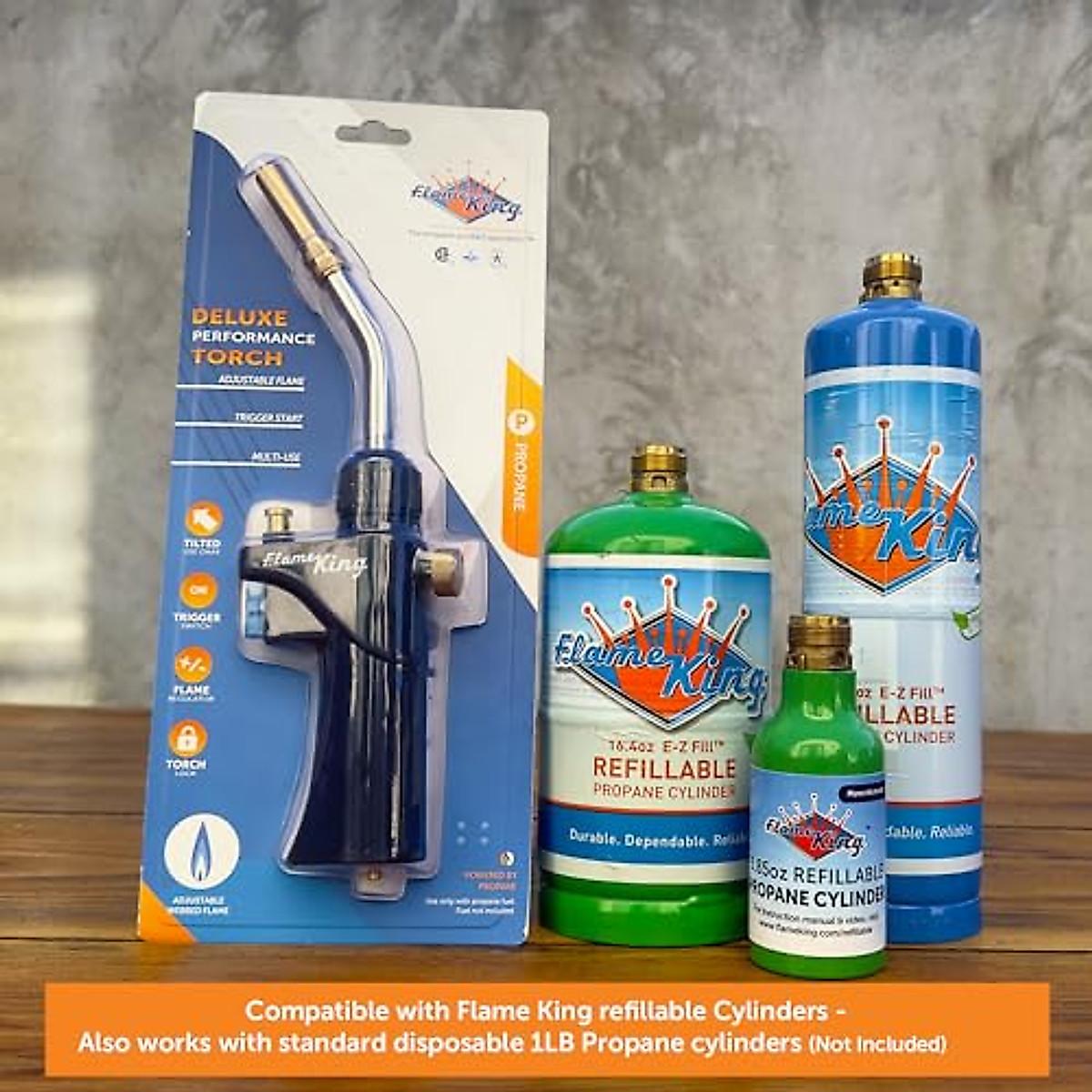 Flame King FK-028CGA High Intensity Propane Torch Head for Soldering, Brazing, Plumbing, Lighting Charcoal/Fire Pits,Compatible with 1LB Cylinders, MAPP, and MAP-PRO