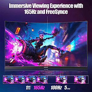 Gawfolk 2K 165Hz Curved Monitor, 27 Inch QHD 2560x1440p 144Hz Gaming Monitor with AMD FreeSync, Flicker-Free, 2X HDMI 2.0, DP 1.4, Ultra-Thin Frameless 1800R Screen PC Monitor
