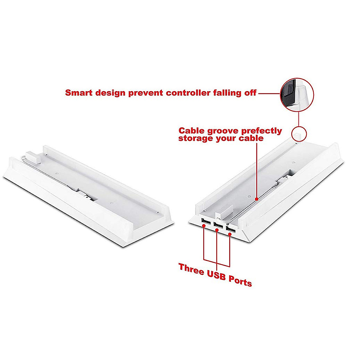 KlsyChry Vertical Stand for PS4 White, Blue Light Base Led PS4 Bracket Mount Holder Stand for PlayStation 4 Console with 3 USB Hub Ports -White