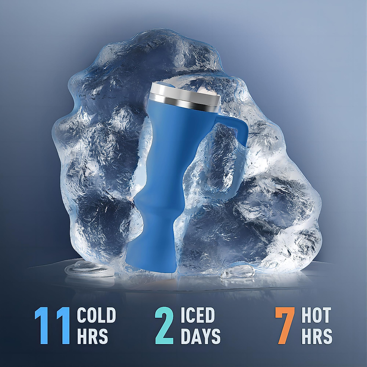 KISSKIND 40 oz Tumbler with Handle and Straw Lid Accessories, Straw Topper, Silicone Spill Proof Stopper, Silicone Boot, Stainless Steel Water Bottle 40oz Insulated Cup, Ideal Gift, Olympic Blue