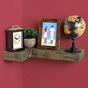 EXCELLO GLOBAL PRODUCTS Wooden L Shaped Floating Shelves: Ready to Hang Home Decor for The Living Room, Bedroom, Office, Kitchen or Bathroom (2 Pack)