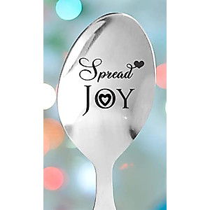 Spread Joy | Spoon Christmas Gift for Mother Father | Christmas Stocking Stuffer | Christmas Gift for Grandparents Son Daughter | Holiday Gift for Parents - 7 Inch Stainless Steel Spoon