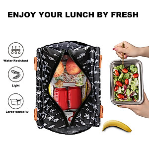 Joymee Lunch Bag Women Insulated Lunch Box Reusable Leakproof Large Cooler Tote for Womens Mens Adults with Bottle Holder and Side Pockets for Work Office Picnic - White Little Flowers