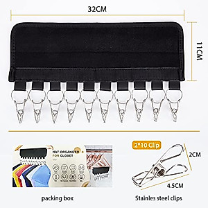 Hat Organizer Holder for Hanger, 10 Stainless Steel Storage Hooks Hat Storage for Room & Closet,Display Wall Mounted hat Rack, Suitable for Storing Baseball caps, Socks, Ties, Keys(2PC