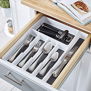 Copco Basics 6 Compartment Drawer Organizer, 15.7-Inch, White and Charcoal Gray