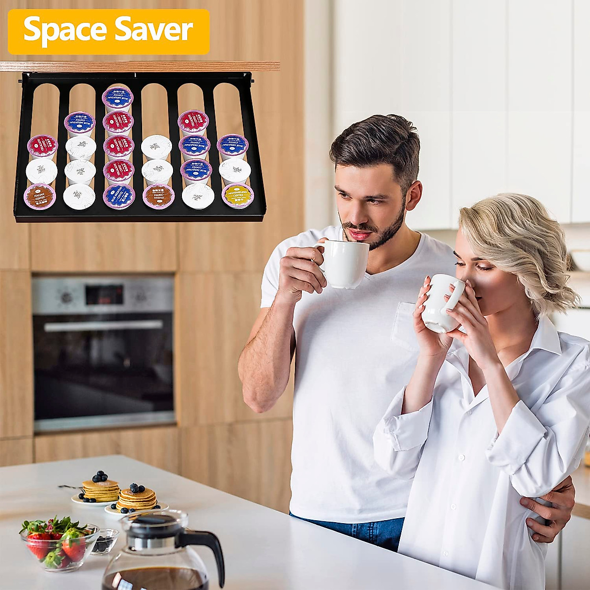 Neorexon K-Cup Holder 9.65" x 14.67", Under Cabinet Coffee Holder Compatible with 30 Cup Pods, Under Cabinet Mount Coffee Pod Under Cabinet for Kitchen and Office