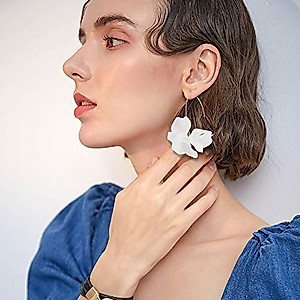 Summer Rose Boho Resin Petal Drop Earrings for Women Flower Earrings Flower Hoop Drop Earrings Acrylic Dangle Earrings (Boho Acrylic Rose Petal Drop Earrings-White)