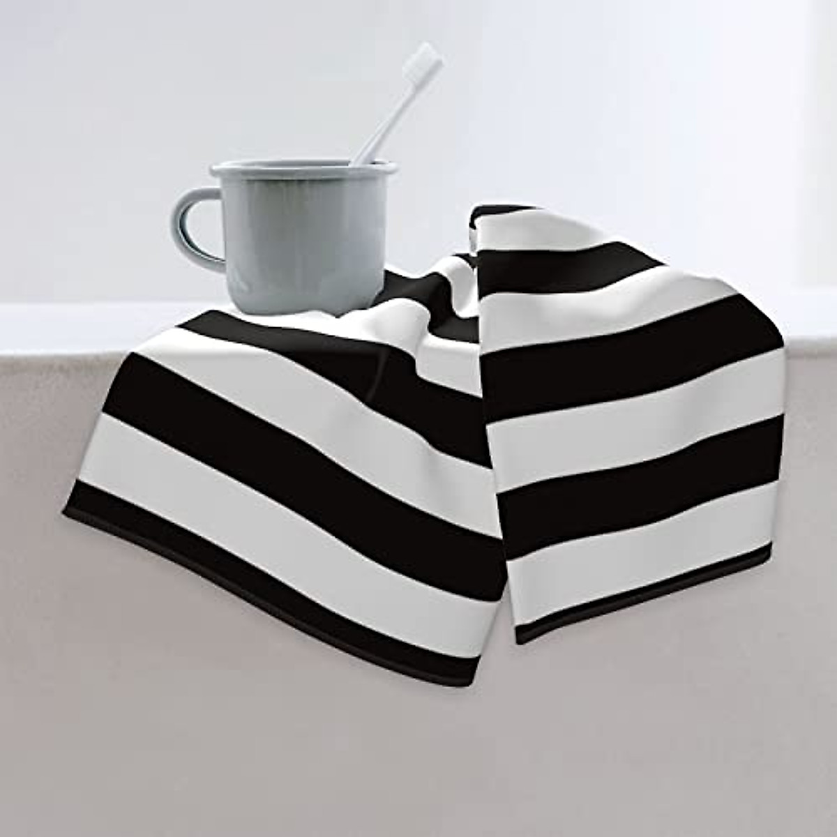 Fingertip Towel , Black White Stripe Large Hand Towel for Bathroom Kitchen Spa(15.7x27.5 Inch)