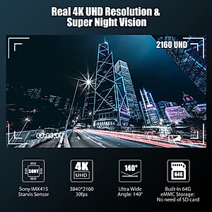 Miofive Car Dash Cam with GPS and Speed – 4K Front Dash Camera with 5G WiFi, 2160P UHD Recorder, Built-in 64G eMMC Storage, Night Vision, G-Sensor, Motion Detection and Parking Mode with Time Lapse