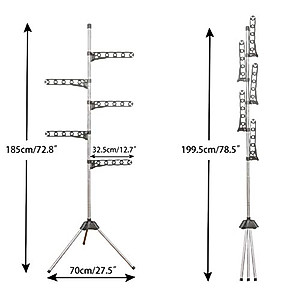 BAOYOUNI Foldable Laundry Pole Clothes Tree Drying Rack Airer Corner Tripod Coat Hanger Standing Garment Storage Shelf Holder Indoor Space Saving Organizer with 5 Adjustable Arms, Grey