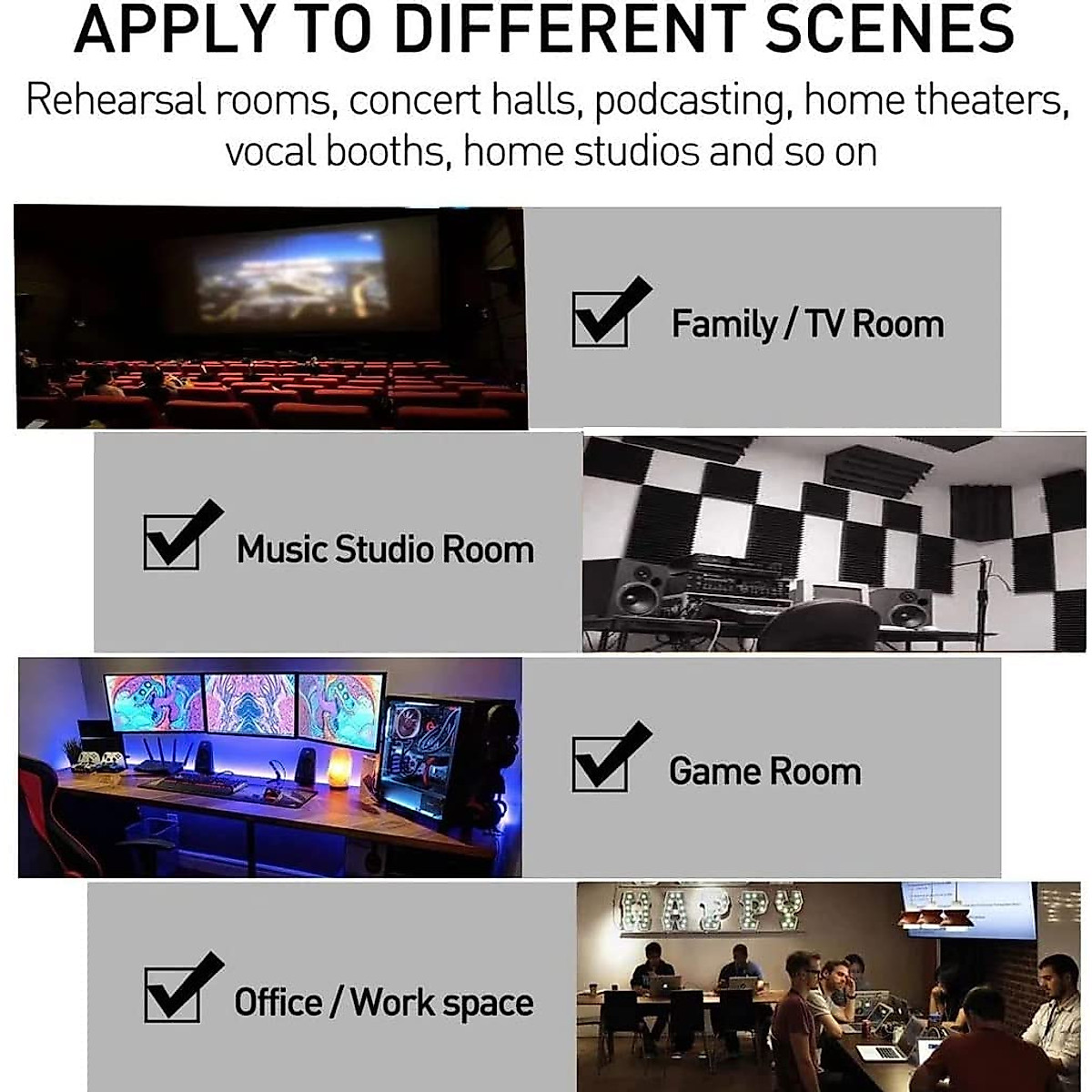 48 Pack Black Acoustic Foam Panels, 1" X 12" X 12" Acoustic Panels Soundproof Studio Foam for Walls Sound Absorbing Panels Sound Insulation Panels, Acoustic Foam Panels (48 PCS)