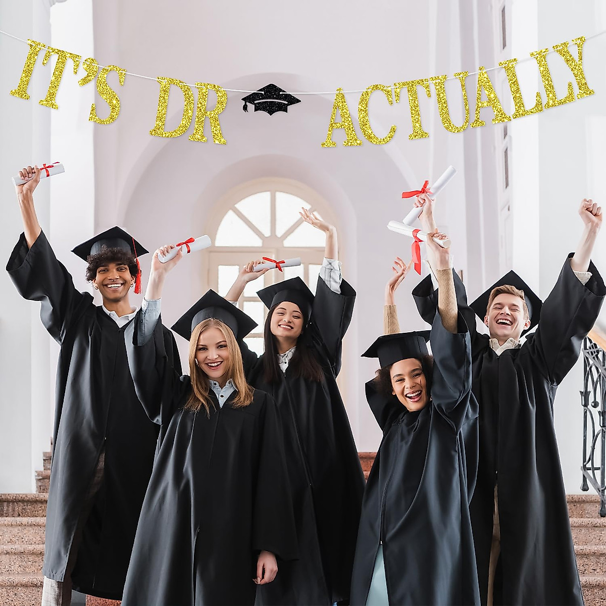 RLXPT It's Dr Actually Banner, Congrats Doctorate Degree Hanging Decorations, Congrats PHD JD MD Grad, Glittery Class of 2024 Senior Graduation Party Decorations Supplies