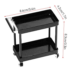 Mini Rolling Utility Cart,2 Tier Storage Cart with Wheels Trolley Cart with Wheels Repair Tool Storage Rack Easy to Use Disassemble RC Accessories for 1/8 1/10 1/12 1/16 Scale Model(Black)
