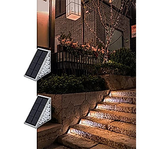 ZONGXFF LED Solar Stair Light, Outdoor Step Light, Solar Step Light Outdoor Waterproof, Wiring-Free, Automatic on/Off, Warm White 2-Piece Light All Night for Garden Driveway