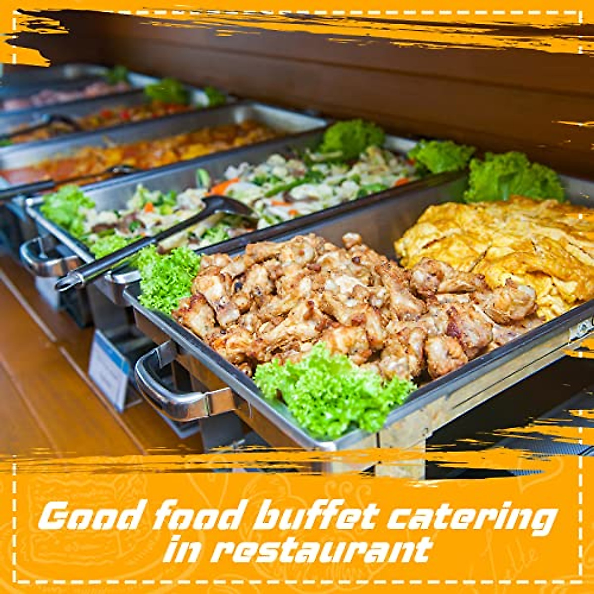 6 Pcs Chafing Dish Buffet Set 8 Qt Stainless Steel Chafer Complete Set Catering Buffet Servers and Warmers with Foldable Frame, Food Pan, Fuel Holder and Lid for Parties Banquet Wedding (Full Size)