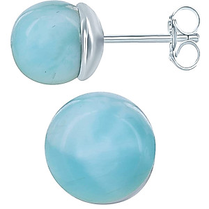 Beaux Bijoux Sterling Silver Larimar Blue Earrings for Women - Larimar Jewelry for Women - Round Larimar Bead Earrings for Women - Natural Larimar Stones - Hypoallergenic Larimar Earrings for Women